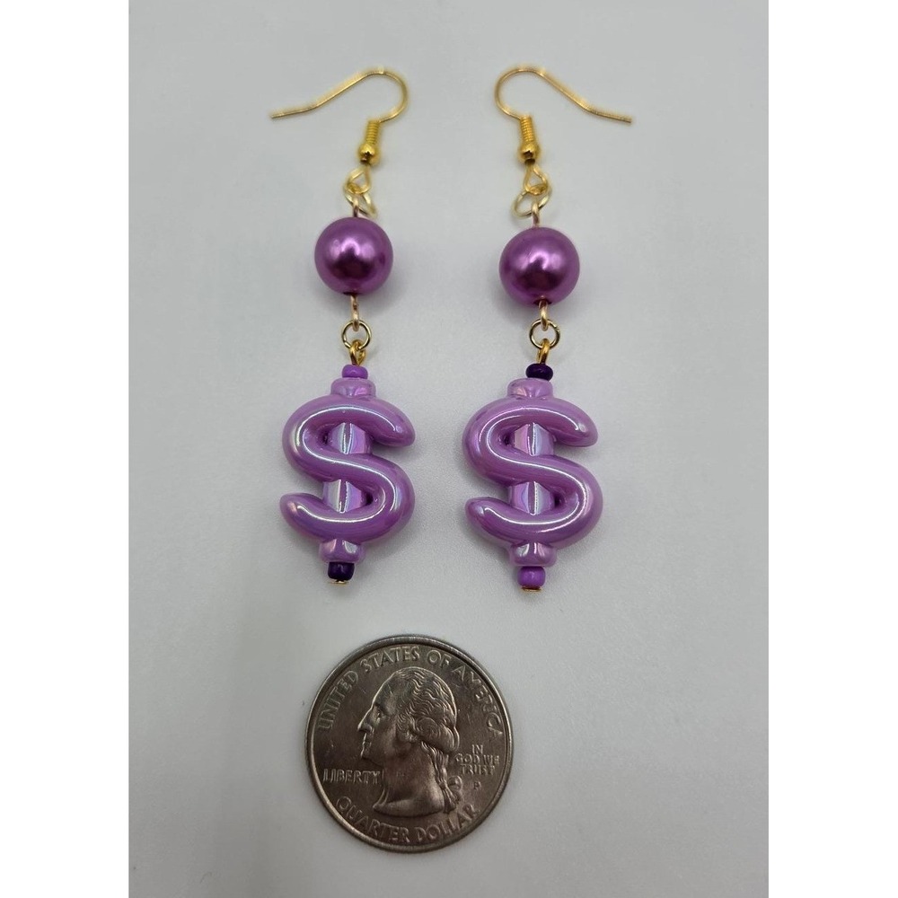 Handmade | Jewelry | Handmade Earrings Purple Faux Pearl Money Sign ...